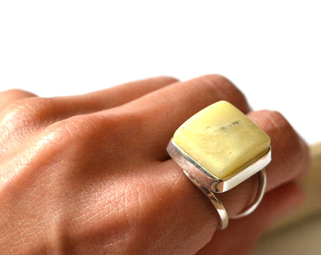 Sterling Silver Raw Gemstone Stone Ring, Silver Raw Stone Ring, Amber ...