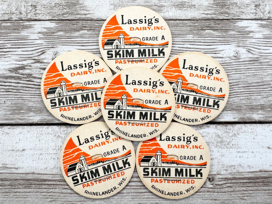 6 Vintage Illustrated Lassig’s Skim Milk Caps | Authentic 1950s Unused ...