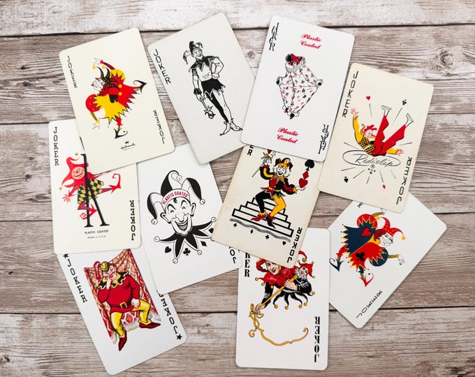 10 Vintage Joker Playing Cards: Different 1950s-70s Authentic Jokers ...