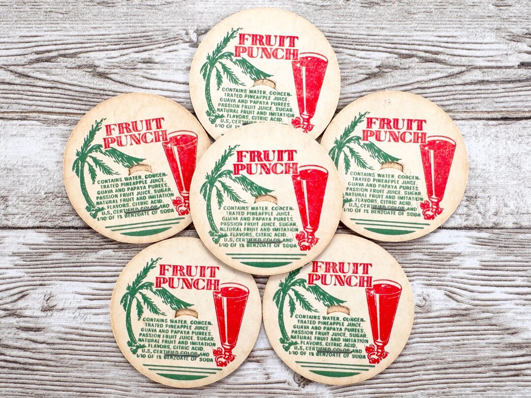 6 Vintage Illustrated Fruit Punch Caps | Authentic 1950s Unused Red ...