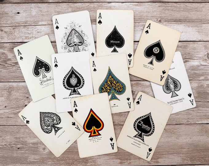 10 Vintage Ace of Spades Playing Cards: Different 1940s-70s Collectible ...