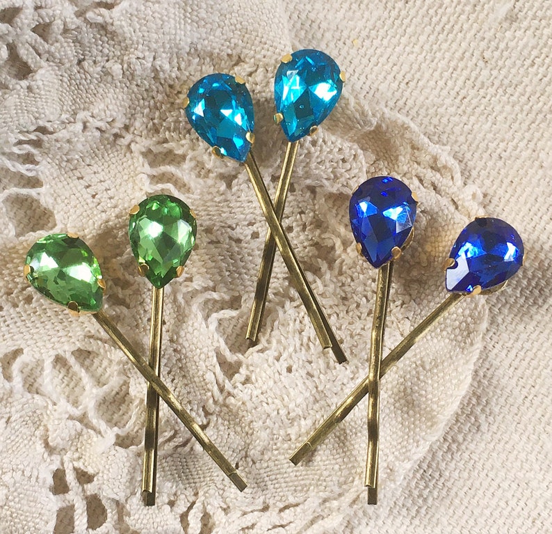 Blue Hair Pin- Green Bobby Pin, Green Hair Pin, Blue Bobby Pin ...