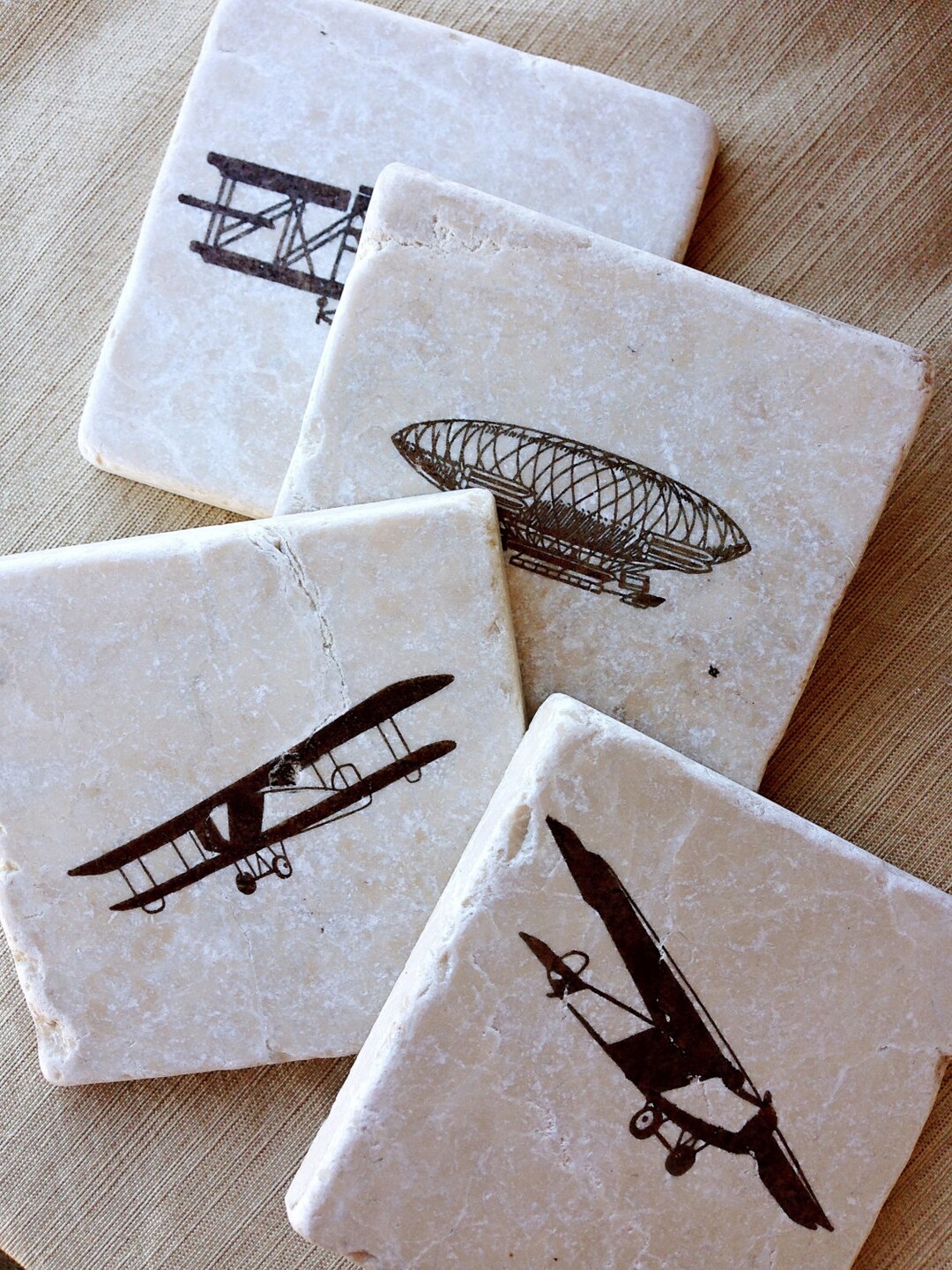 Airplane Decor- Coasters, Vintage Airplane, Pilot Gift, Zeplin, Flying ...