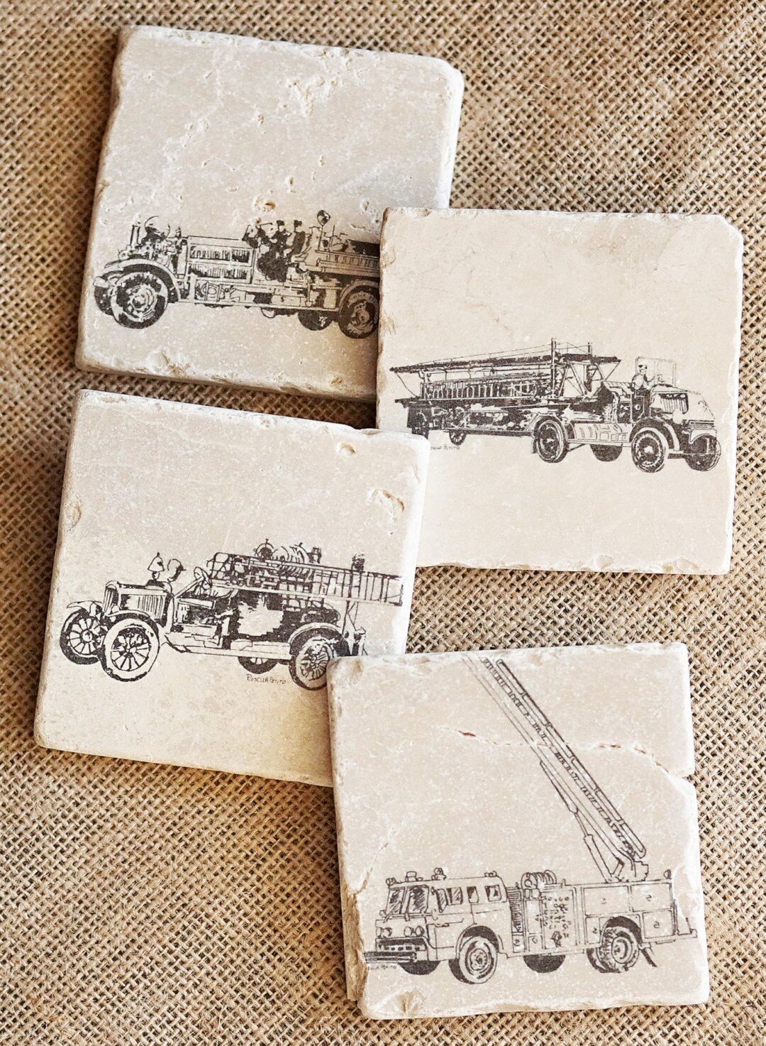 Fire Engine Coasters- Fireman, Firetruck, Fire Truck, Gift, Firefighter ...