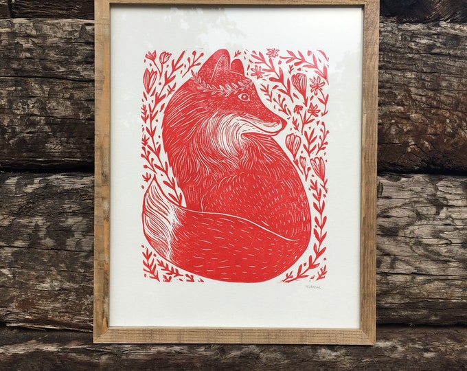 Forest Fox Linoleum Block Print - Etsy