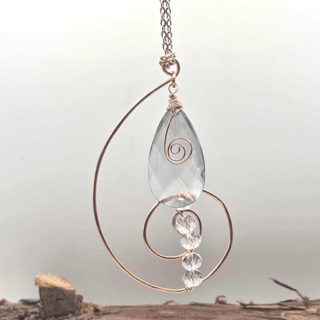 Handmade Copper Spiral Suncatcher: Recycled Crystal Beads, Boho Window ...