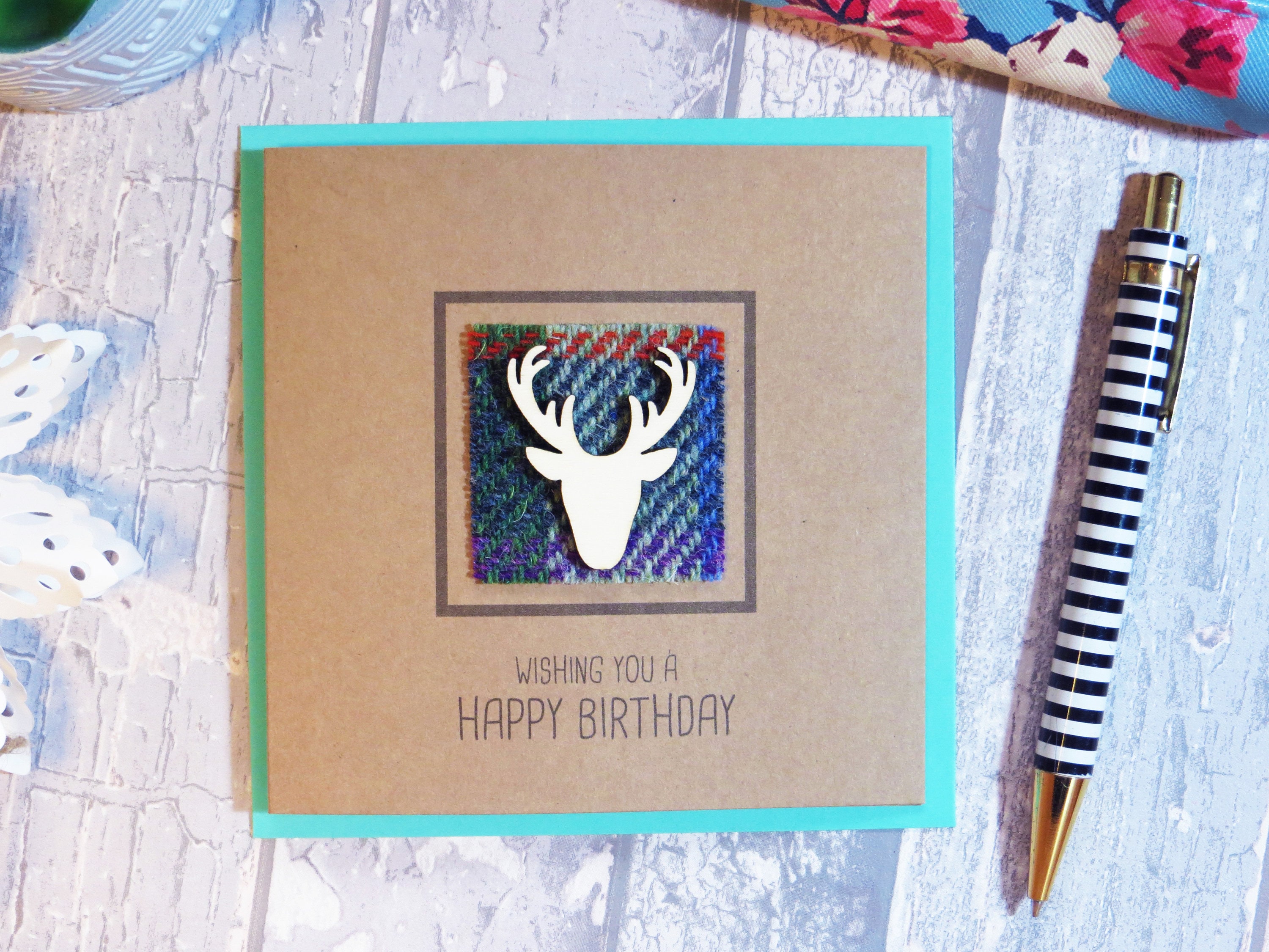 Harris Tweed Stag Birthday Card - Handmade - Scottish - Etsy UK