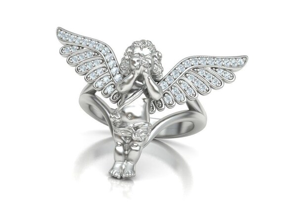 18kt Gold Angel Prayer Ring Diamonds Zircons Unisex Gift - Etsy