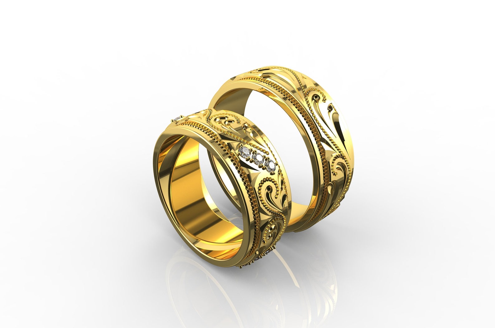 Wedding Rings in 18kt Gold Engraving Gift Bride Engagement Made in ...