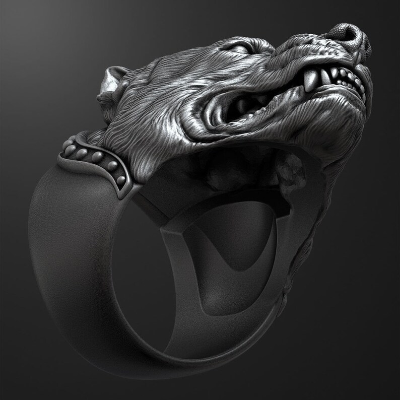 Aggressive Pitbull Ring Silver 18kt Gold Animalier Fashion Man Unisex ...