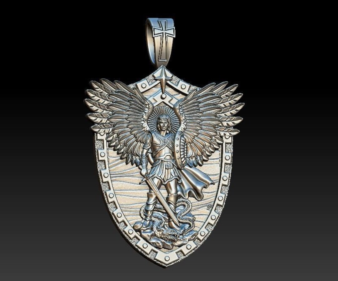 Archangel Michael Pendant Silver 18kt Gold Design Details Sculpture ...