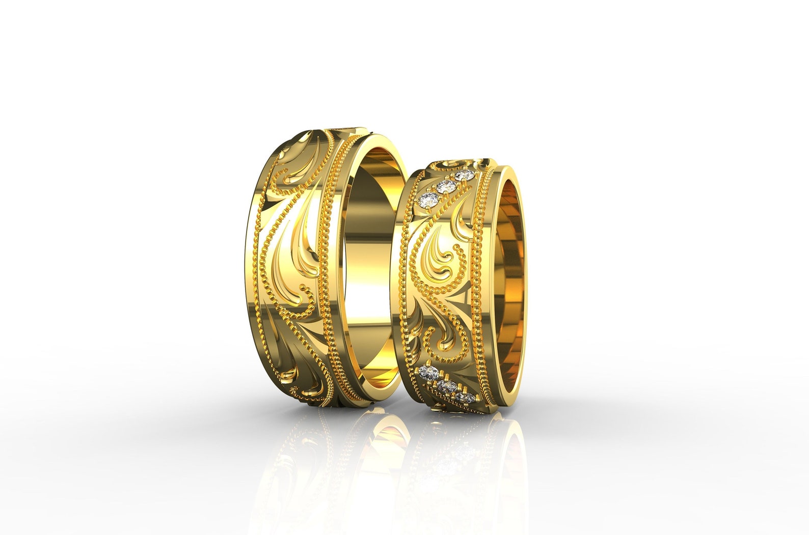 Wedding Rings in 18kt Gold Engraving Gift Bride Engagement Made in ...