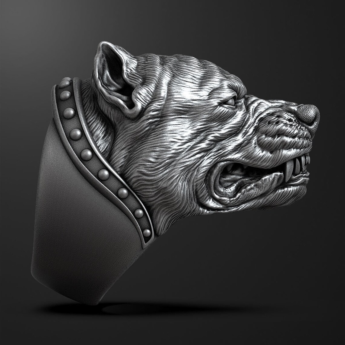 Aggressive Pitbull Ring Silver 18kt Gold Animalier Fashion Man - Etsy