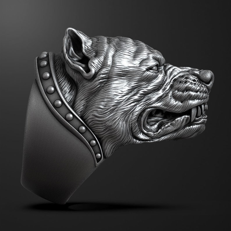 Aggressive Pitbull Ring Silver 18kt Gold Animalier Fashion Man Unisex ...