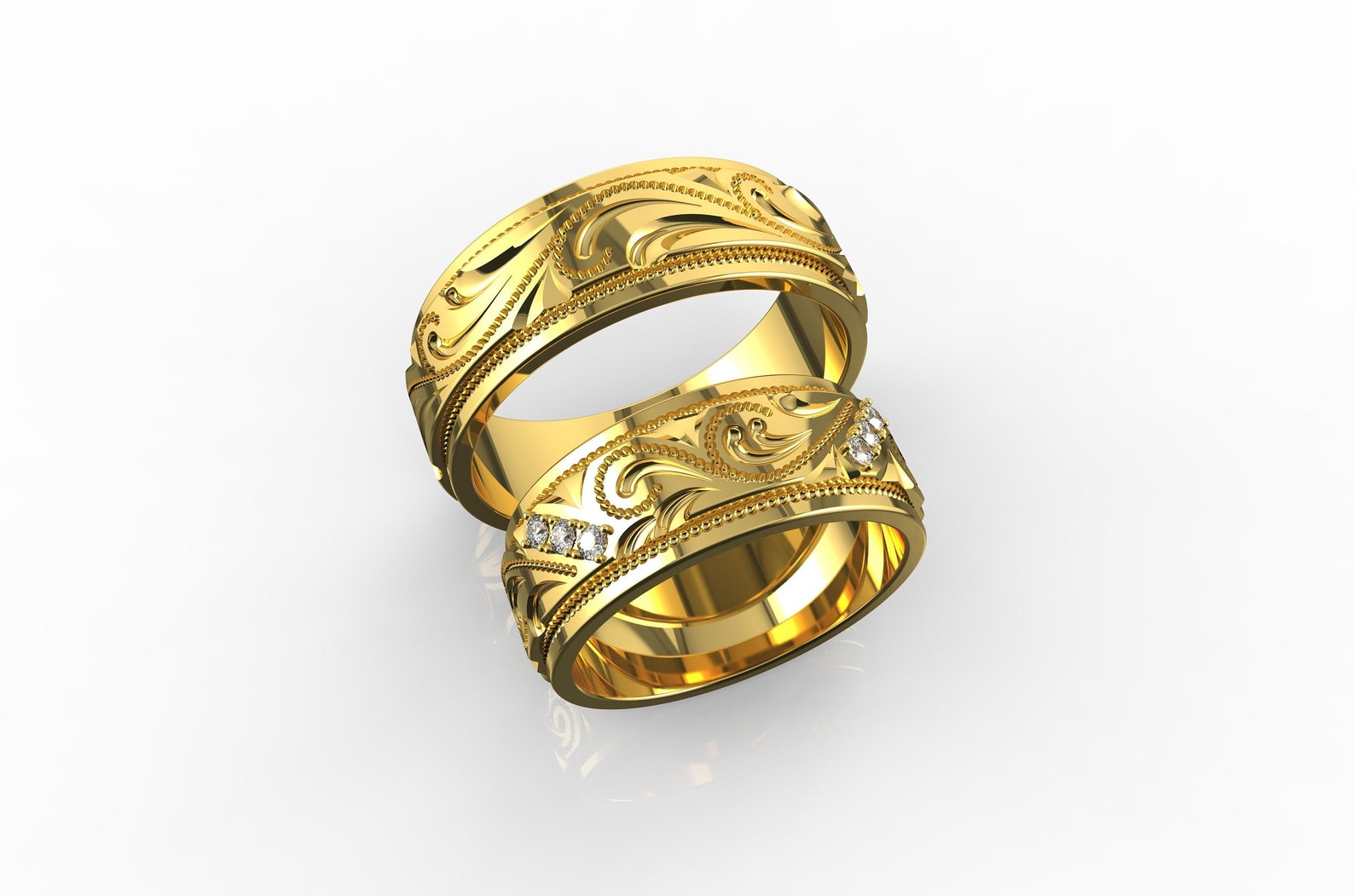 Wedding Rings in 18kt Gold Engraving Gift Bride Engagement - Etsy