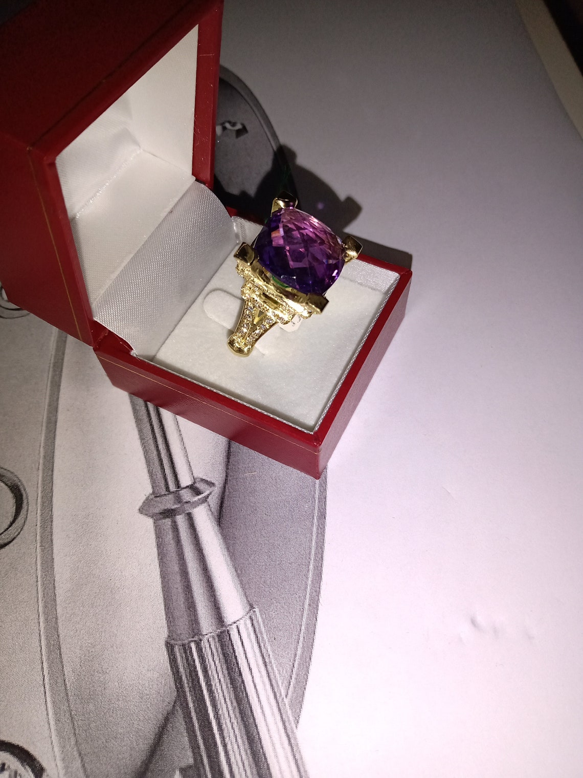 18kt Gold Eiffel Tower Ring Various Colors Amethyst Citrine - Etsy