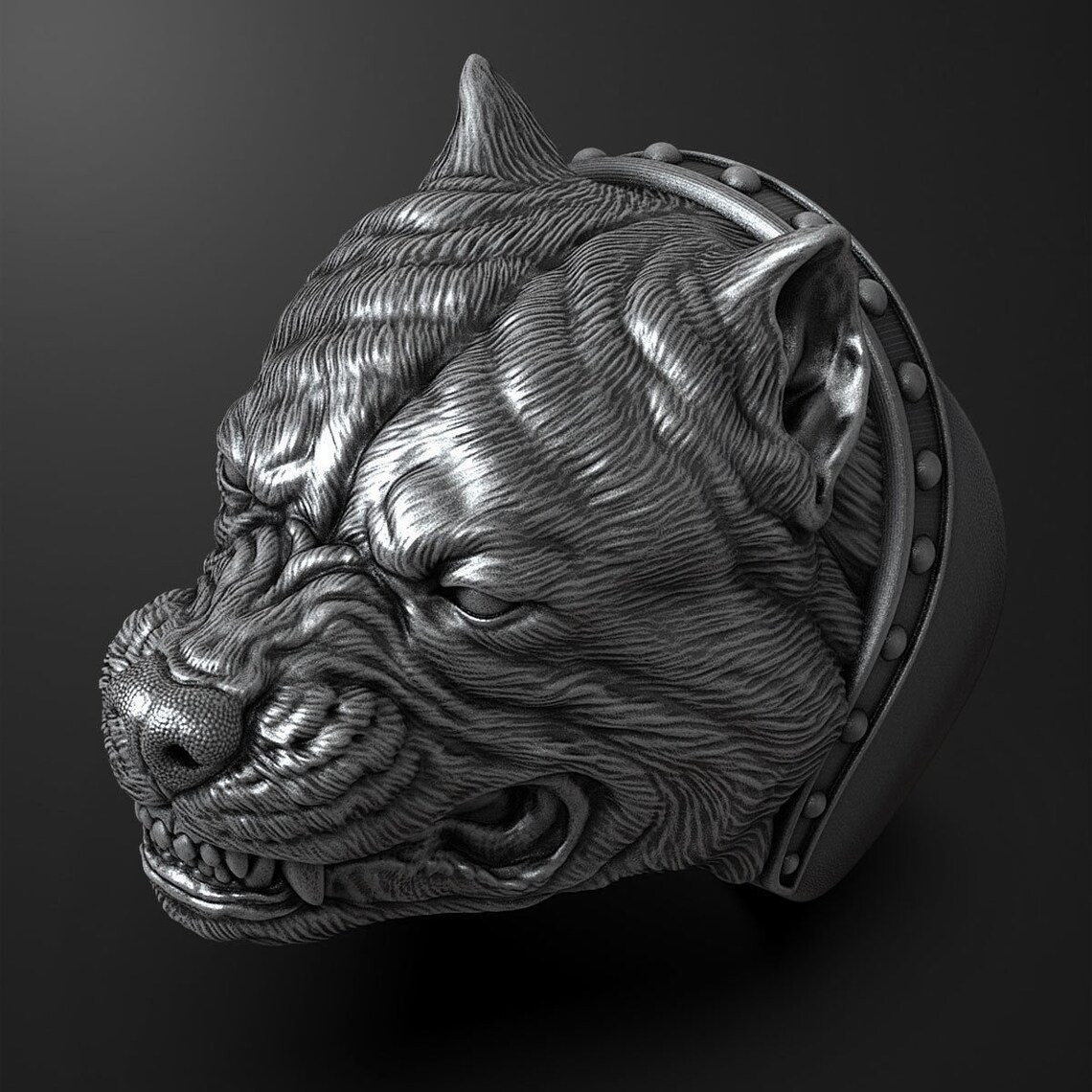 Aggressive Pitbull Ring Silver 18kt Gold Animalier Fashion Man - Etsy