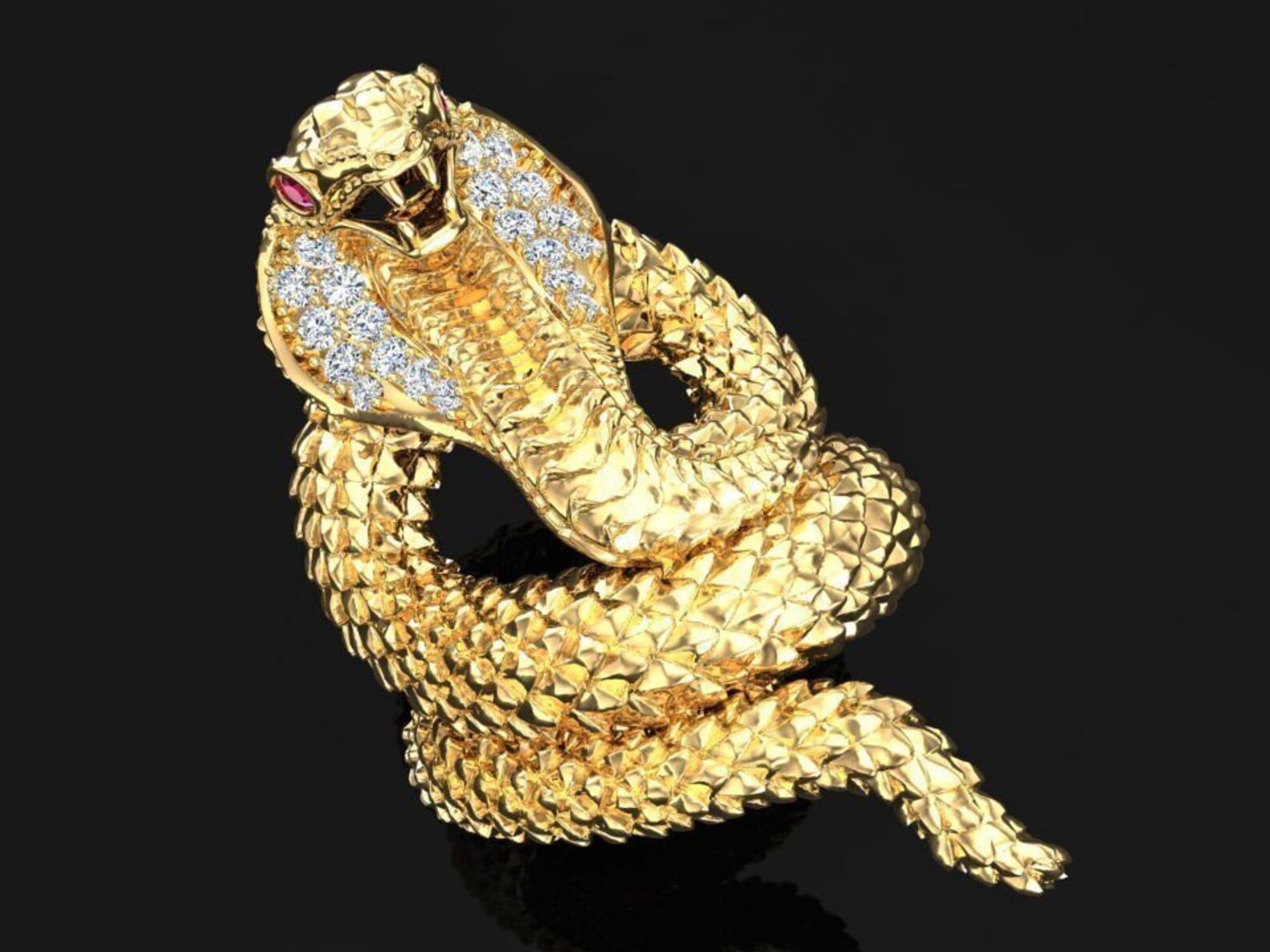 Cobra Ring 18kt Gold Silver Diamonds Rubies Animalier Snake Aggressive ...