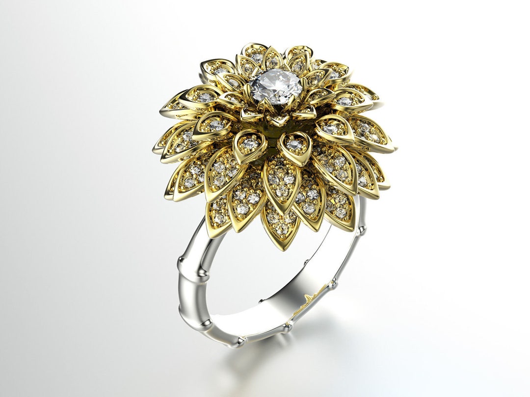 Flower Design Ring 18kt Gold Diamonds Emeralds Sapphires Woman Gift ...