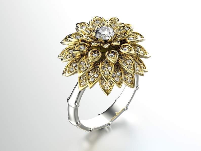 Flower Design Ring 18kt Gold Diamonds Emeralds Sapphires Woman - Etsy