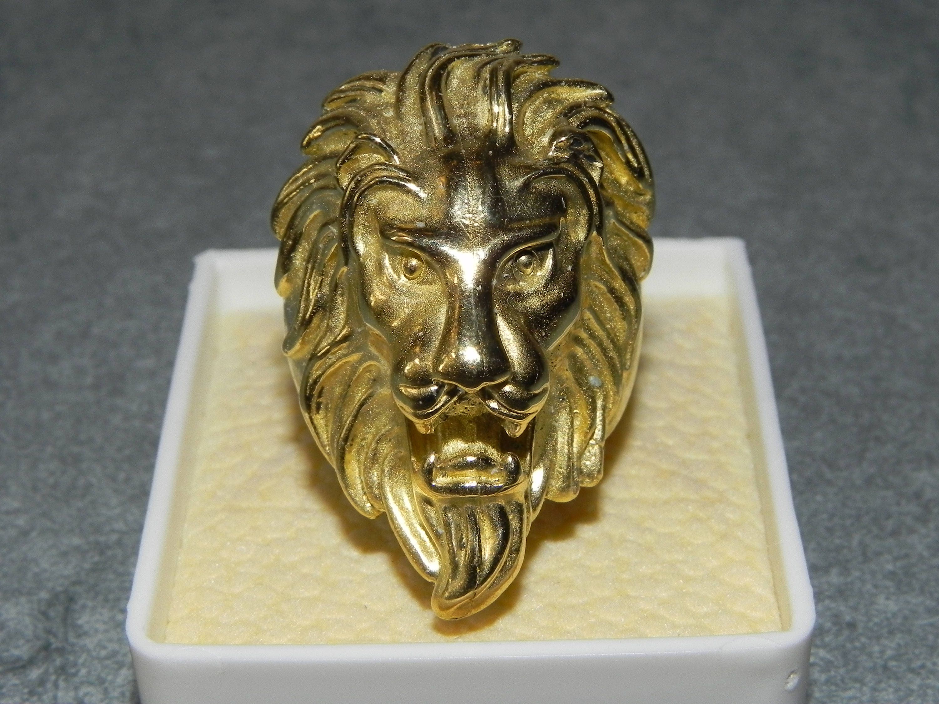 Ring Lion Yellow Gold Silver 925 Sculpture Italy Rome Jewel Handmade ...