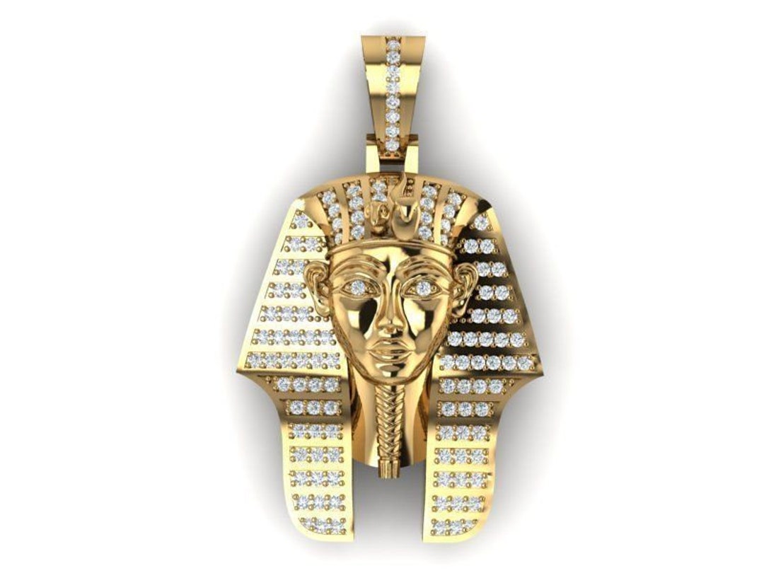 18kt Yellow Gold Pendant Pharaoh Egypt Diamonds Made in Italy Precious ...