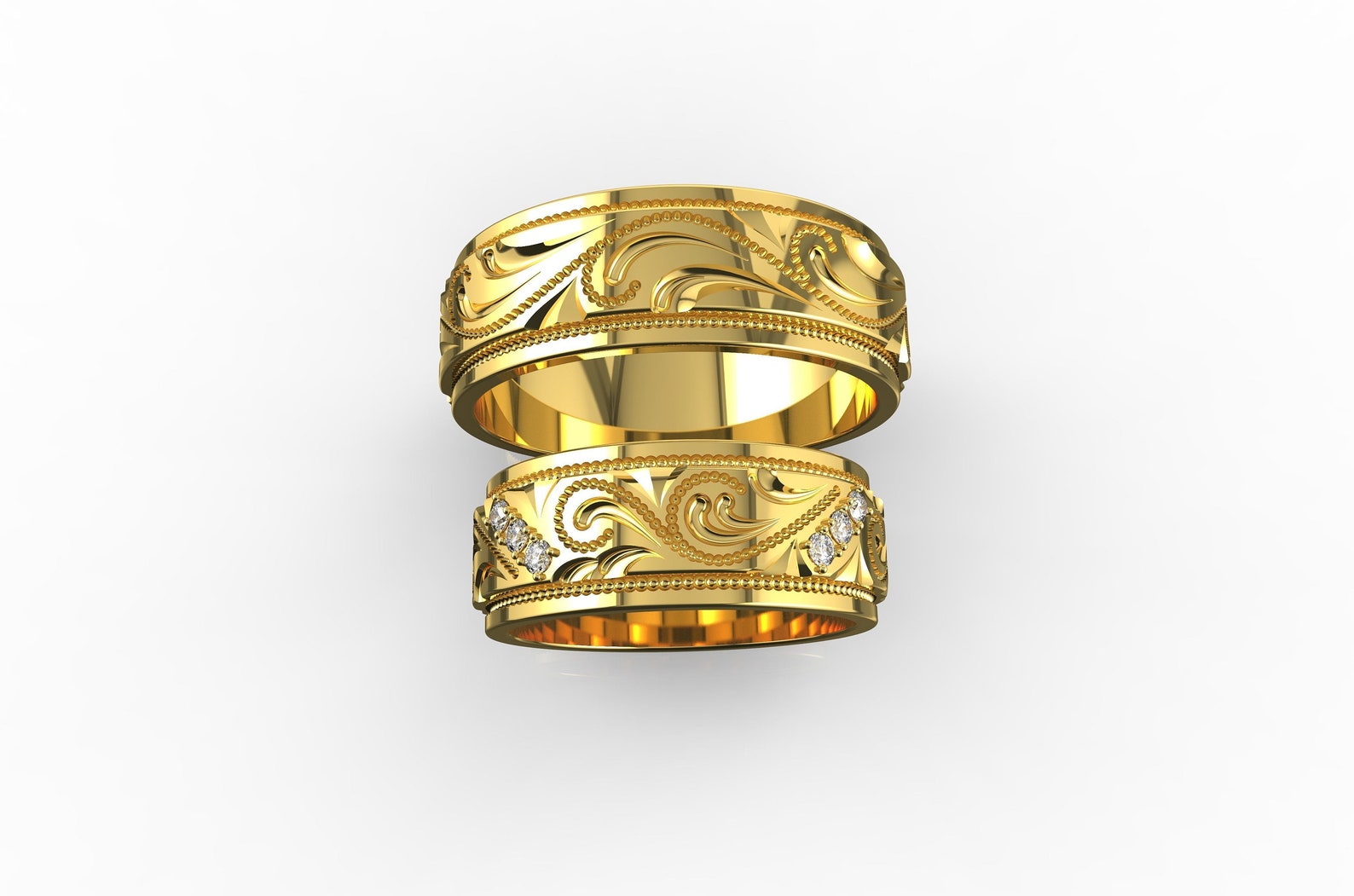 Wedding Rings in 18kt Gold Engraving Gift Bride Engagement Made in ...