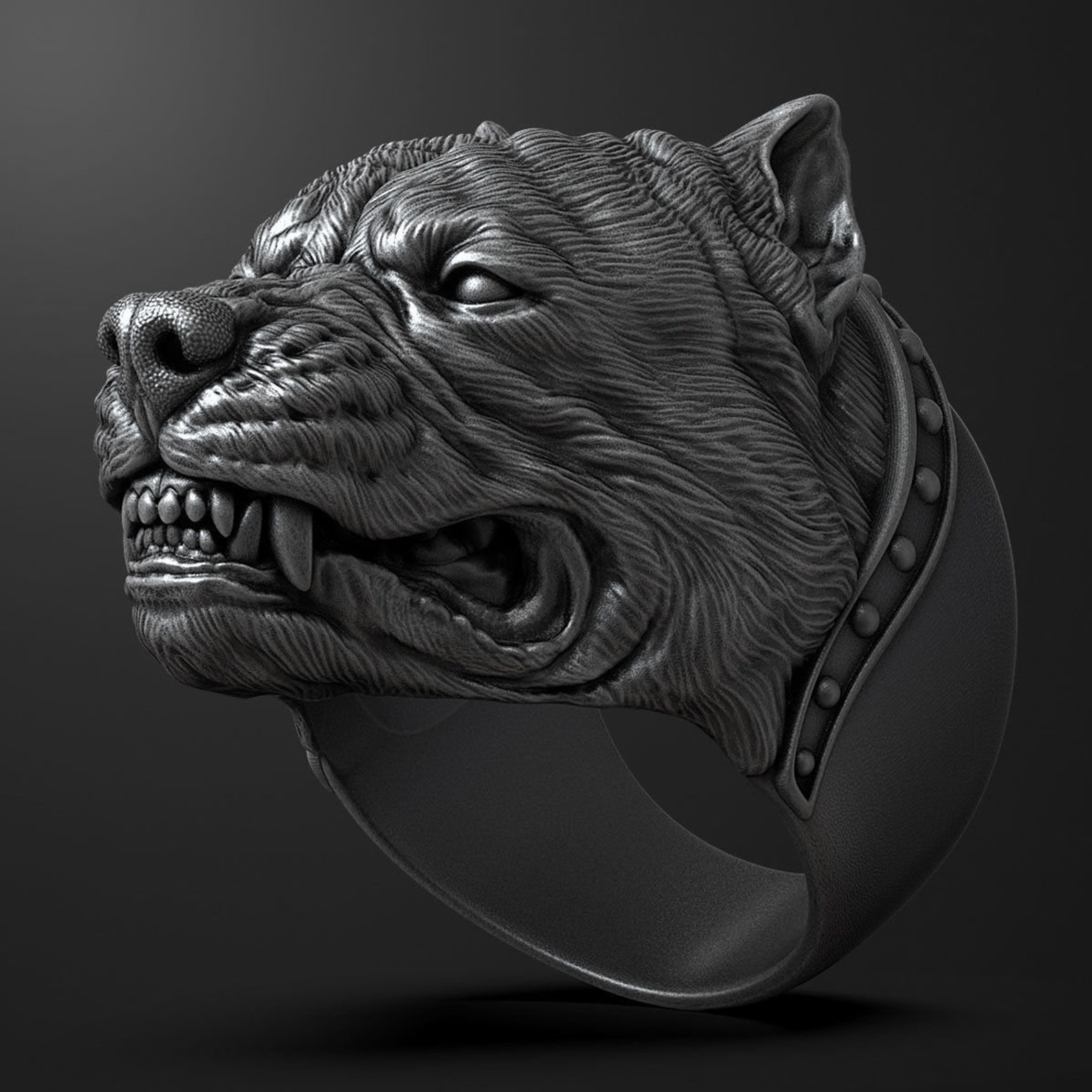 Aggressive Pitbull Ring Silver 18kt Gold Animalier Fashion Man - Etsy