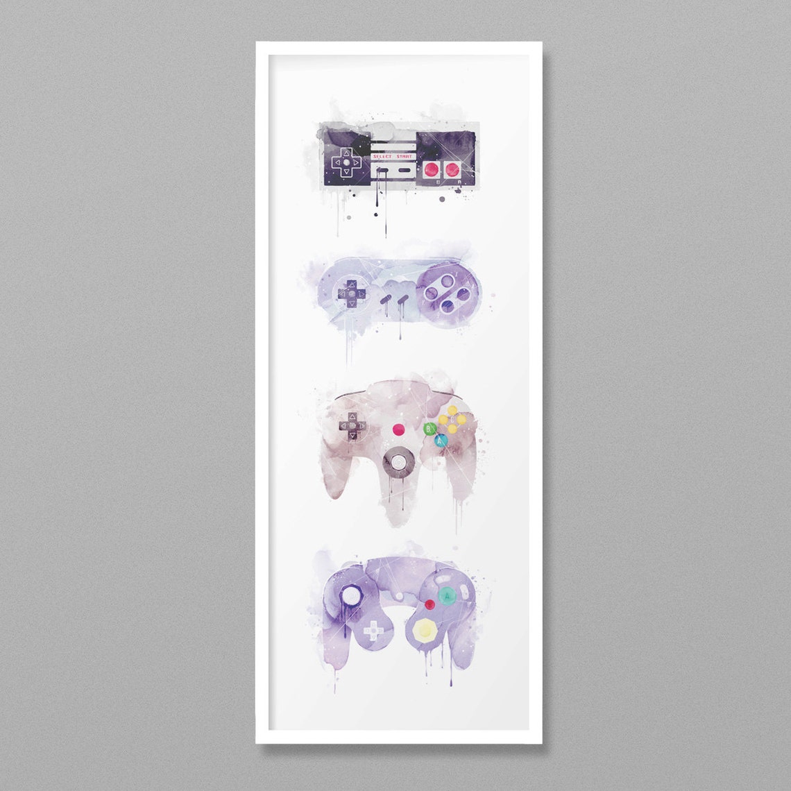 Nintendo Controllers Art Print Video Game Poster Watercolor Style ...