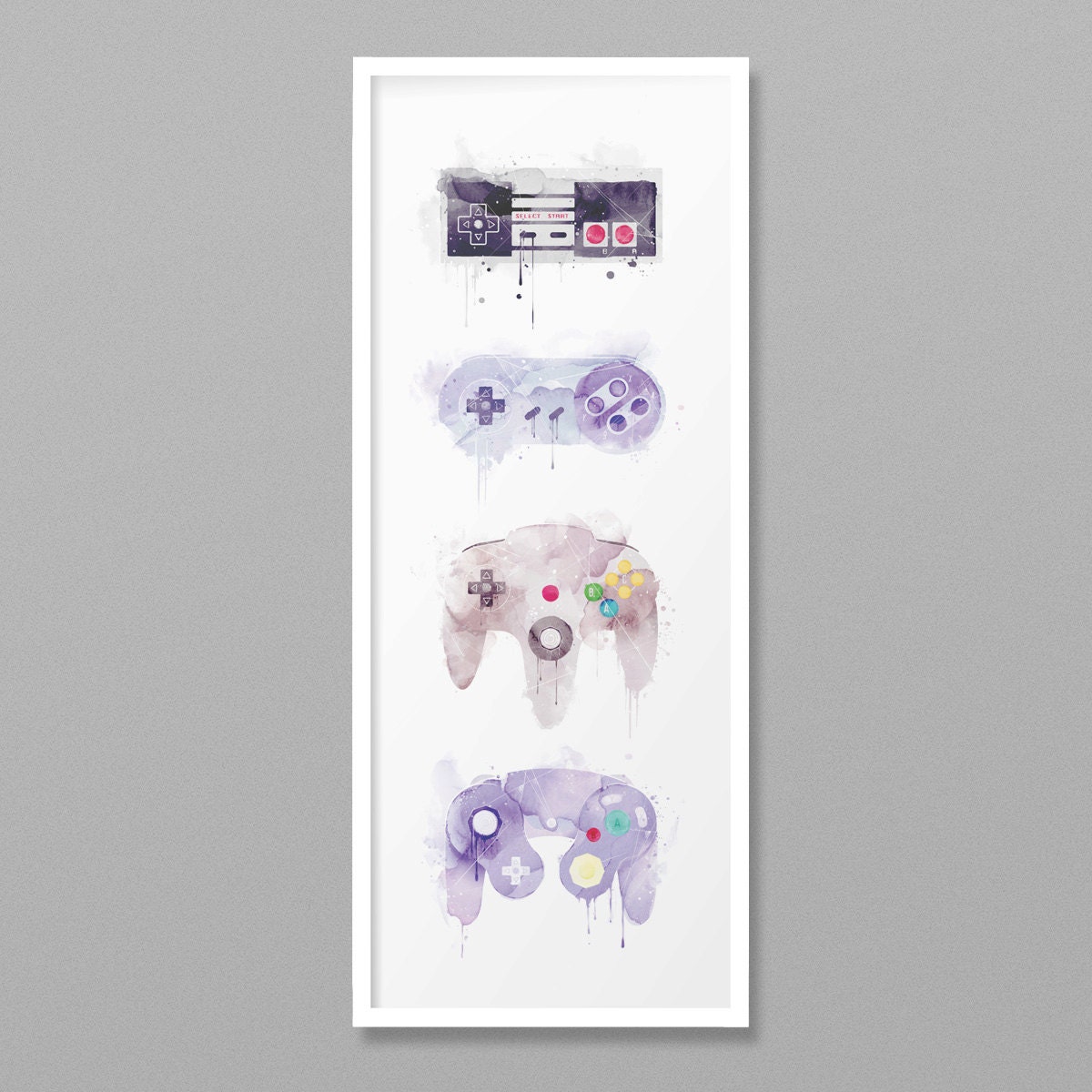 Nintendo Controllers Art Print Video Game Poster Watercolor - Etsy
