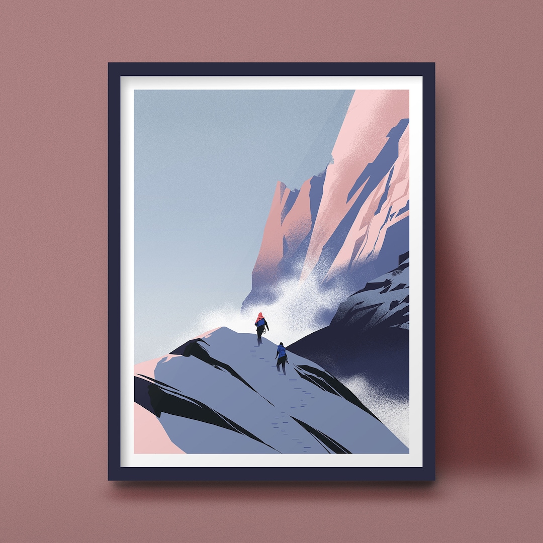 Mountaineering Art Print, Alpinist Landscape Illustration - Etsy
