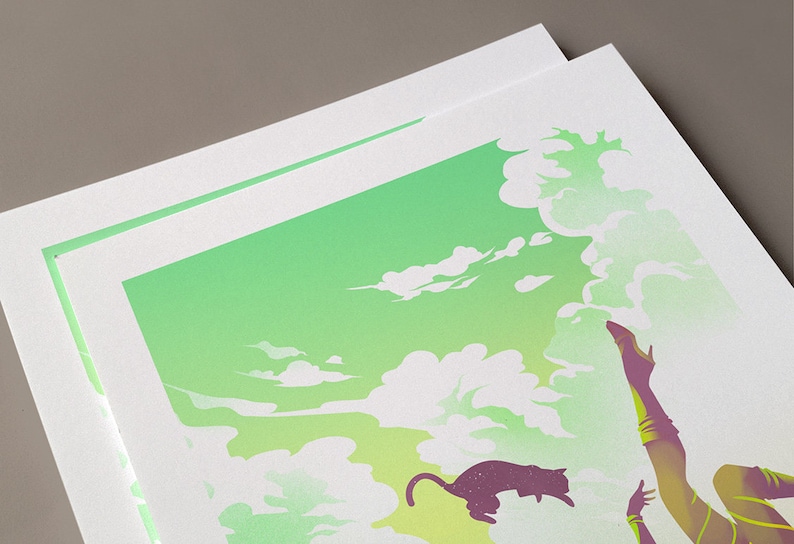 Gravity Rush Kat and Dusty Art Print Flying Through Clouds and Sky ...