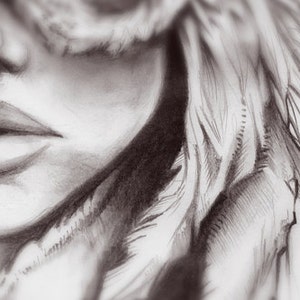 Art Print Owl Drawing Female Face Mask Feathers Portrait Design - Etsy