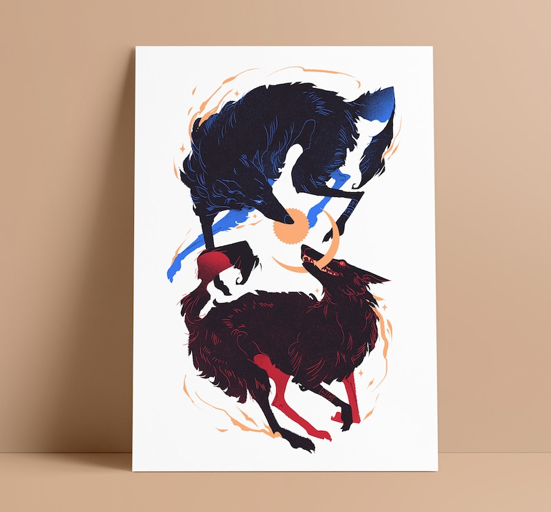 Skoll and Hati, Wolves of Norse Mythology Fine Art Print Illustration ...