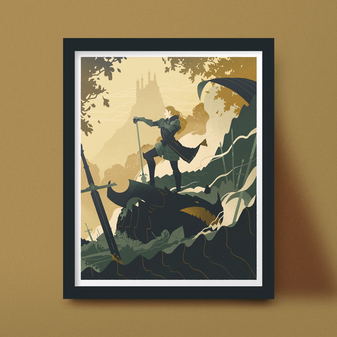 Female Knight, Dragon Slayer Germanic, Fantasy Castle Fine Art Print - Etsy