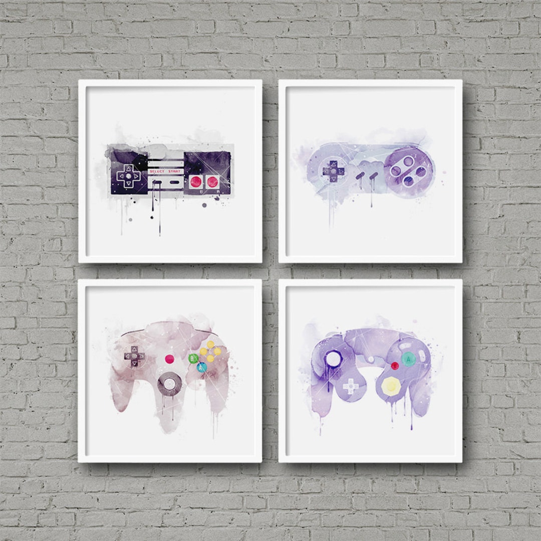 Nintendo Controllers Watercolor Art Print Set Video Game Art Series NES ...