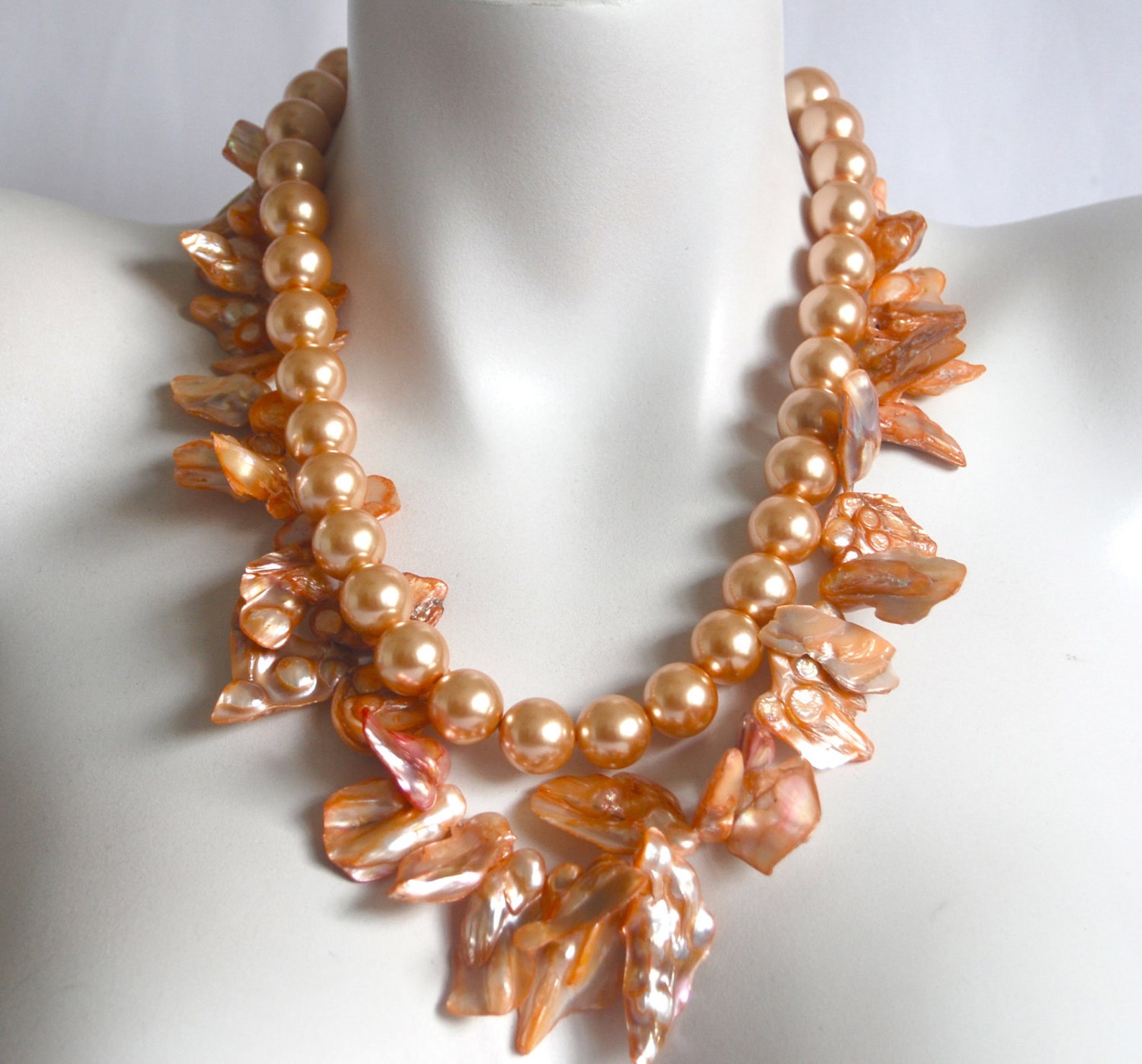 Collar de perlas barrocas multibra, perlas cultivadas de papaya, perlas ...