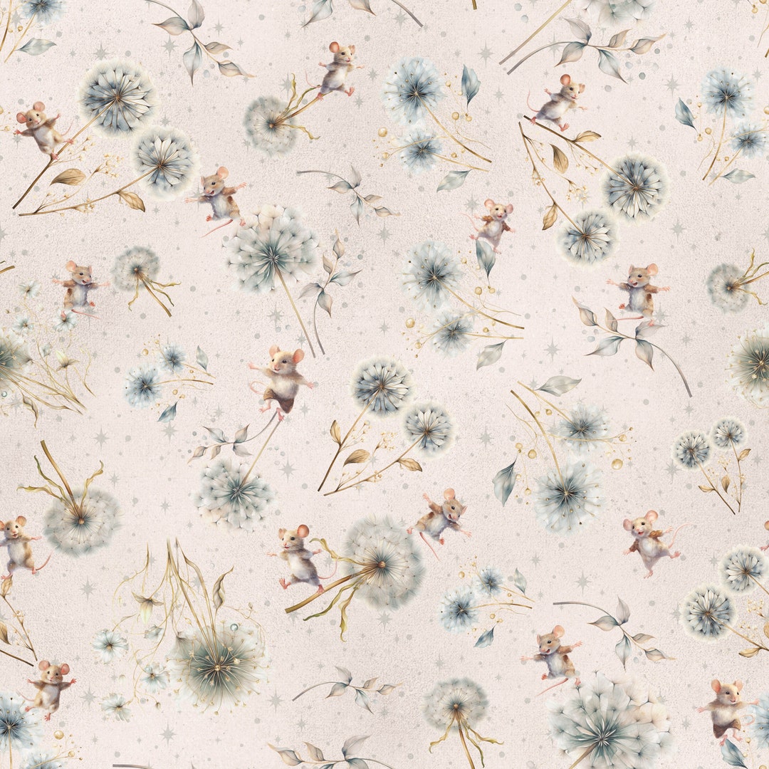 Cute Mice Fabric by the Yard Sweet Mice Fabric With Botanical ...