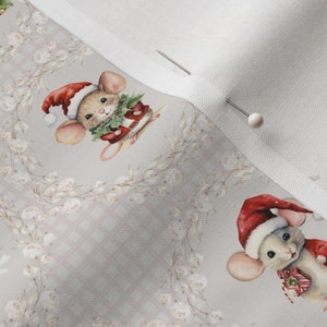 Christmas Mice Fabric by the Yard on Muted Beige Christmas Plaid Fabric Holiday Mice Fabric ...