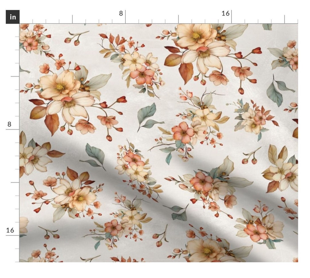 Floral Ivory Fabric by the Yard Ivory Floral Fabric Textured Fabric ...
