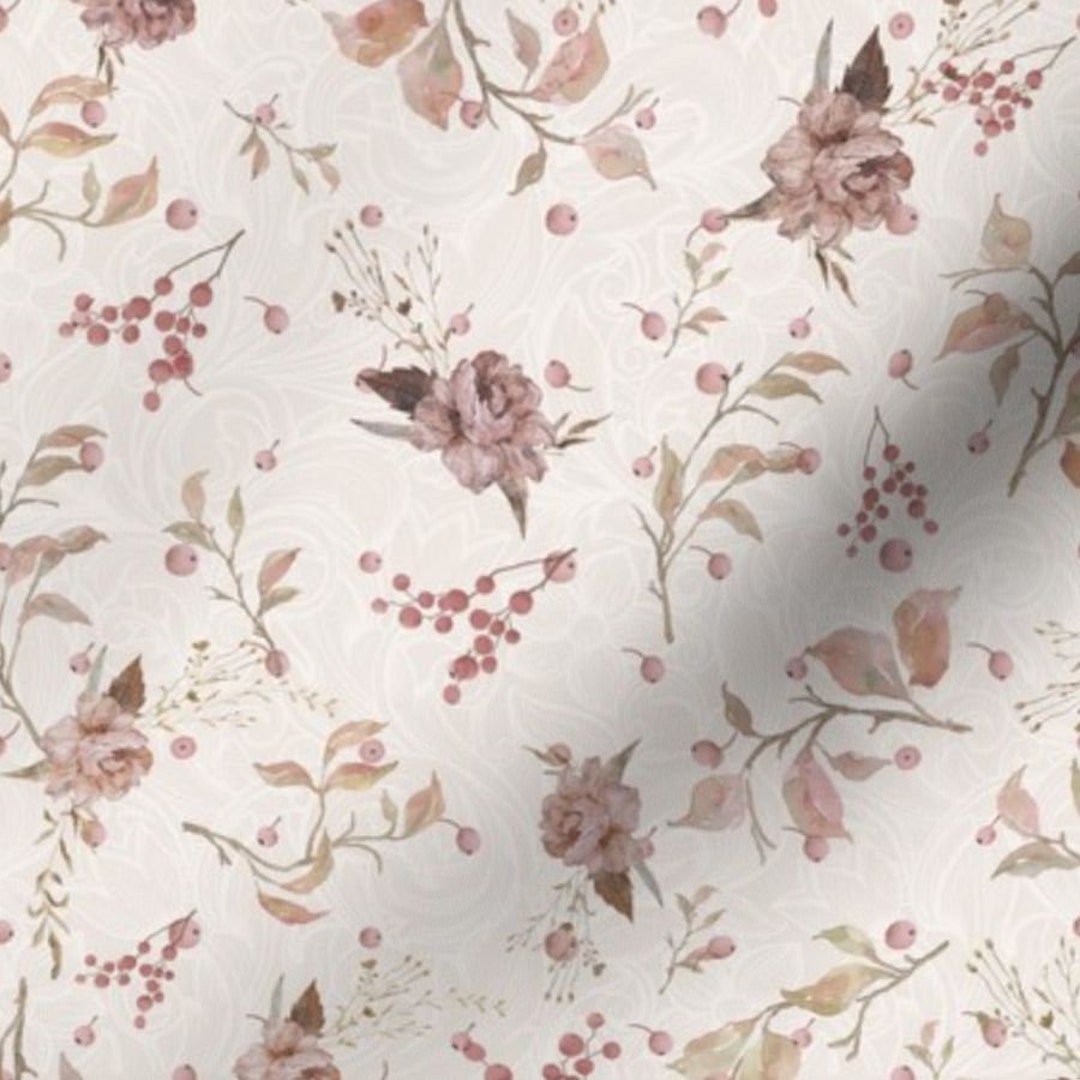 French Country Rose Fabric by the Yard Ivory Floral Rose Fabric With ...