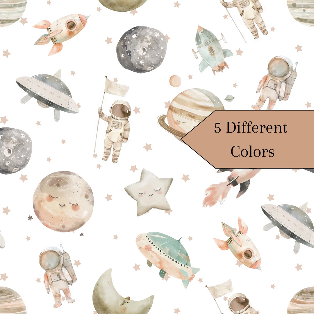 Rocket Ship Space Fabric by the Yard Astronaut Fabric With Moon and ...