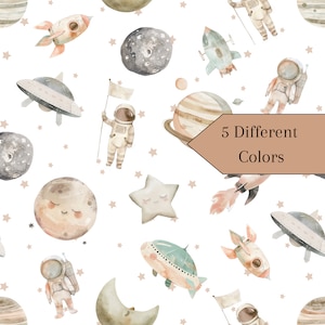 Rocket Ship Space Fabric by the Yard Astronaut Fabric With Moon and ...