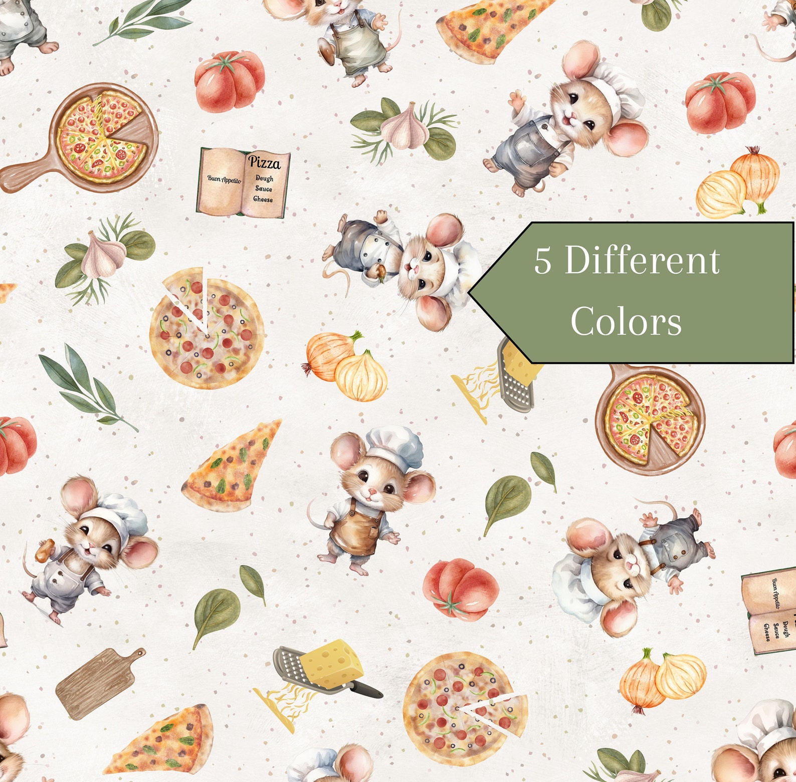 Pizza Chef Fabric by the Yard Italian Cute Mice Fabric Festa Della ...