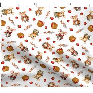 Autumn Mice Apple Fabric by the Yard Fall Harvest Mouse Quilting Cotton ...