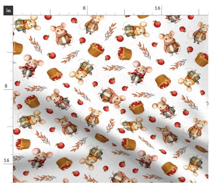 Autumn Mice Apple Fabric by the Yard Fall Harvest Mouse Quilting Cotton ...