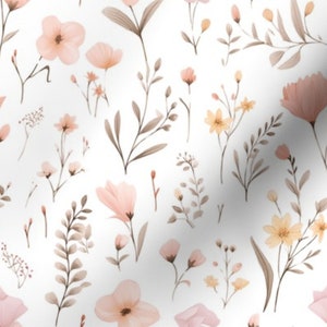 Peach Wild Flower Fabric by the Yard Pastel Botanical Peach Pansy ...