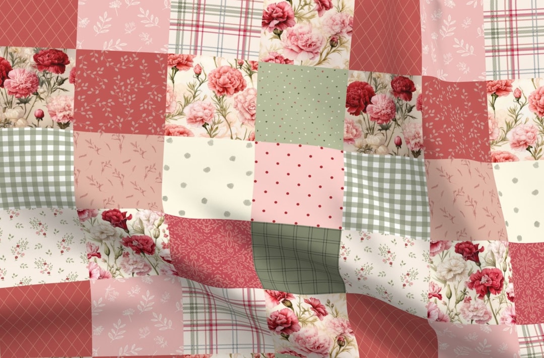 French Country Cheater Quilt Fabric by the Yard Cottage Floral Whole Cloth Shabby Chic Patchwork ...