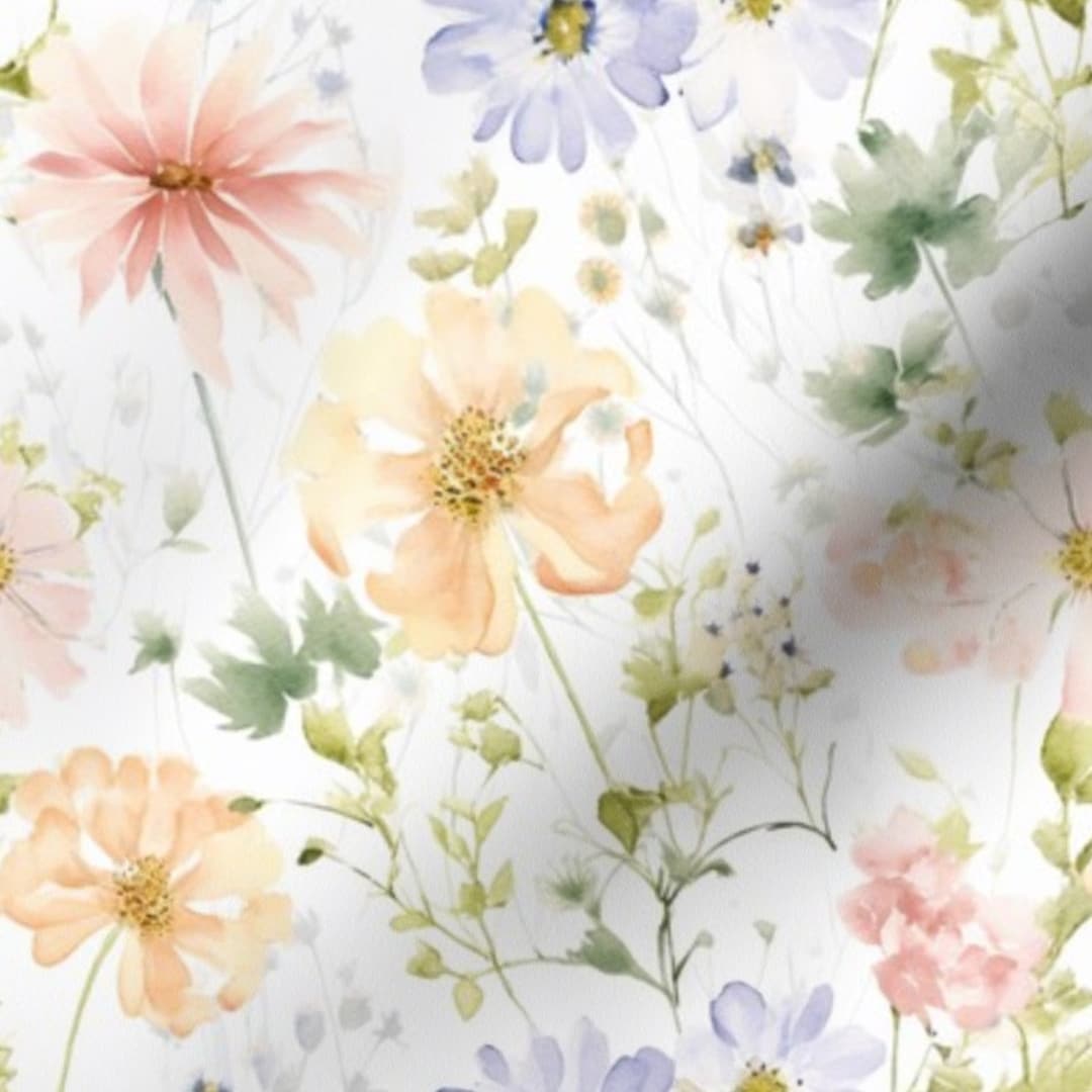 Summer Flower Fabric by the Yard Watercolor Pastel Periwinkle Floral ...