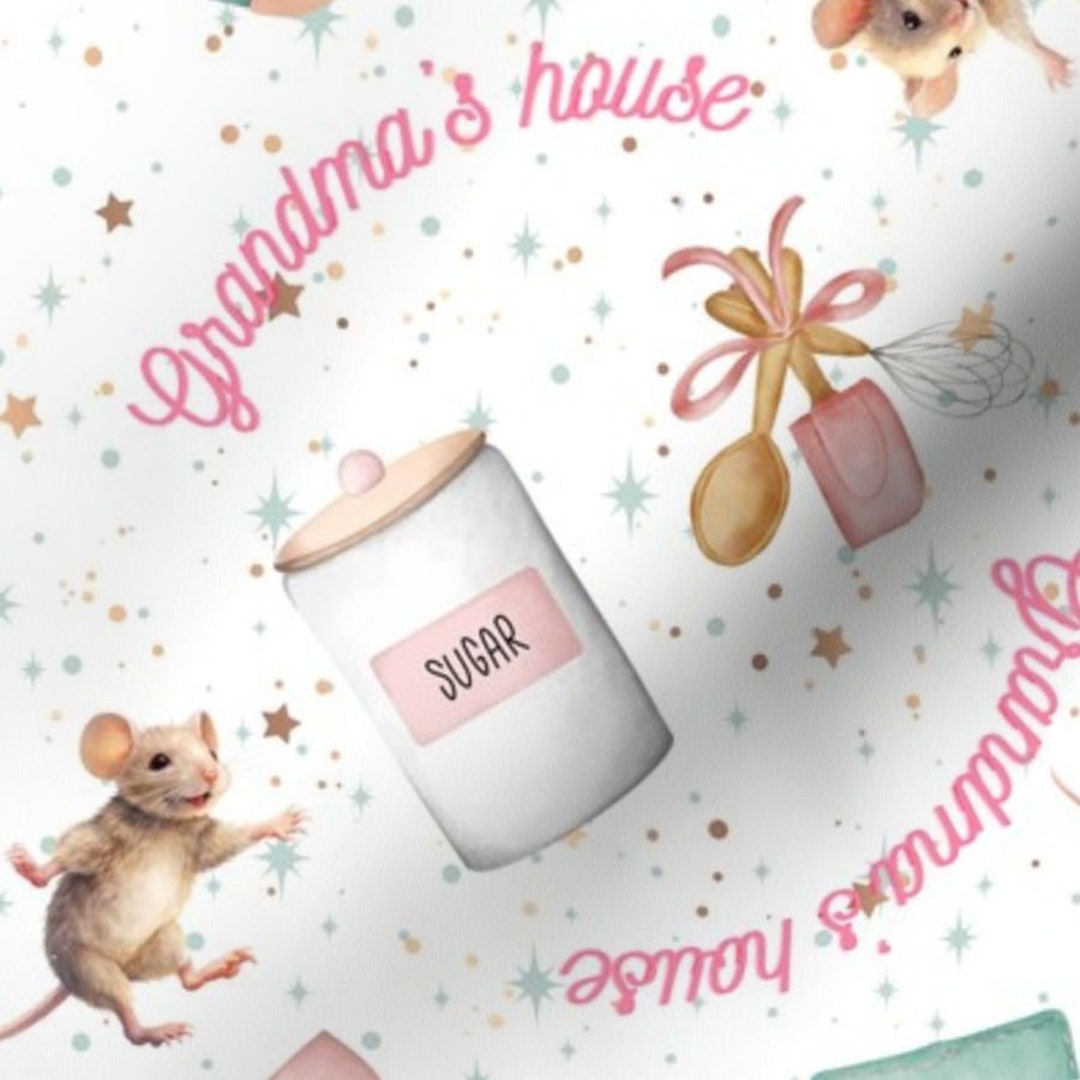 Grandma Fabric by the Yard Grandkid Fabric Cute Mice Fabric for Grandma ...